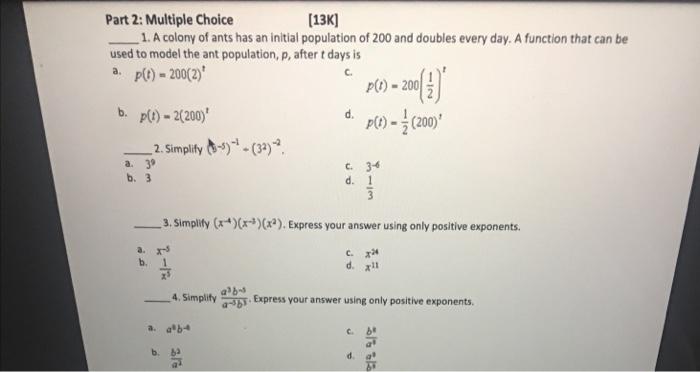 Solved c. 2001) d. p() - (200) Part 2: Multiple Choice [136] | Chegg.com