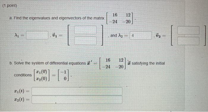 Solved (1 point) a. Find the eigenvalues and eigenvectors of | Chegg.com