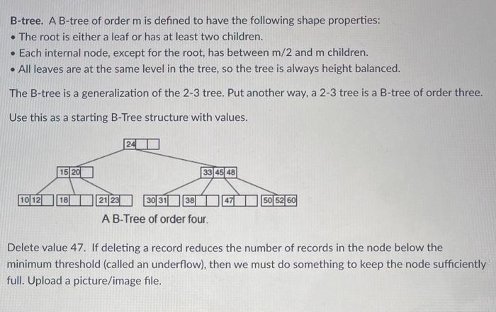 Solved B-tree. A B-tree of order m is defined to have the | Chegg.com
