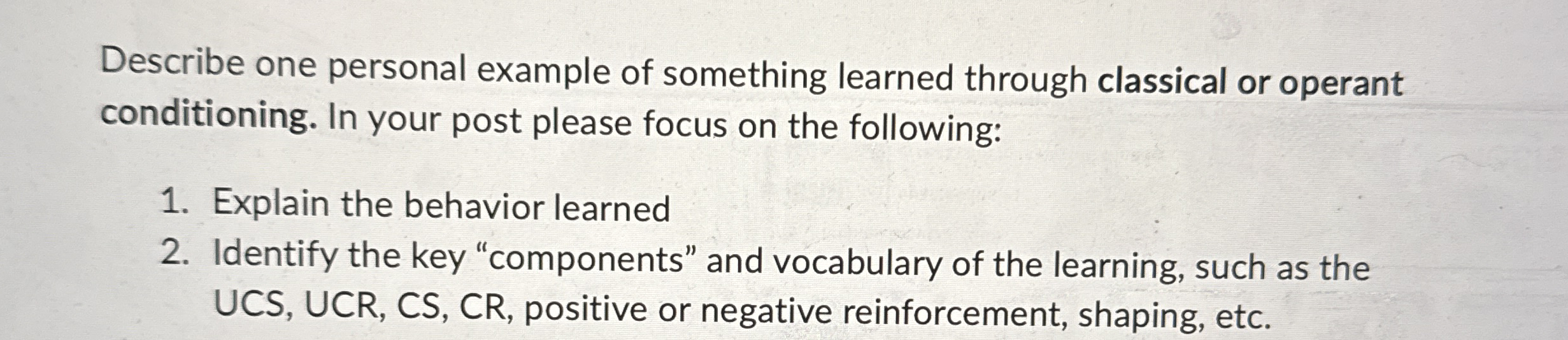 Solved Describe one personal example of something learned | Chegg.com