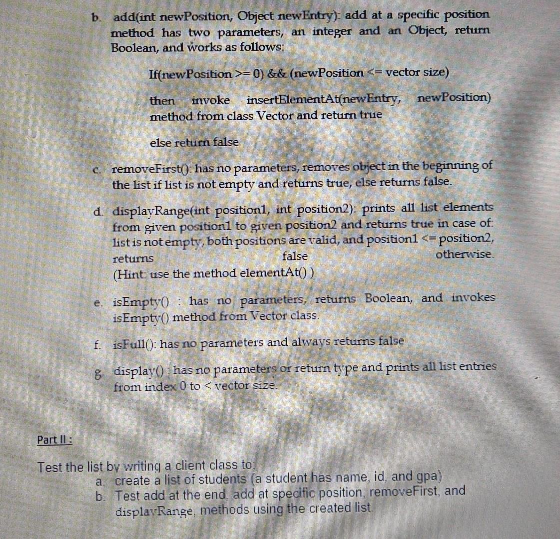 Solved Subject: V List, Class Implementation, List | Chegg.com