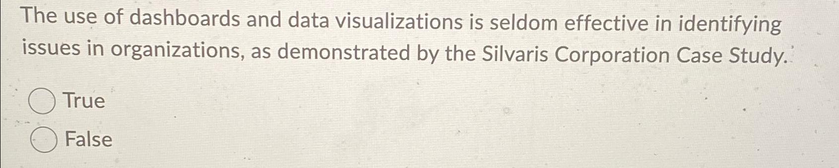 Solved The use of dashboards and data visualizations is | Chegg.com