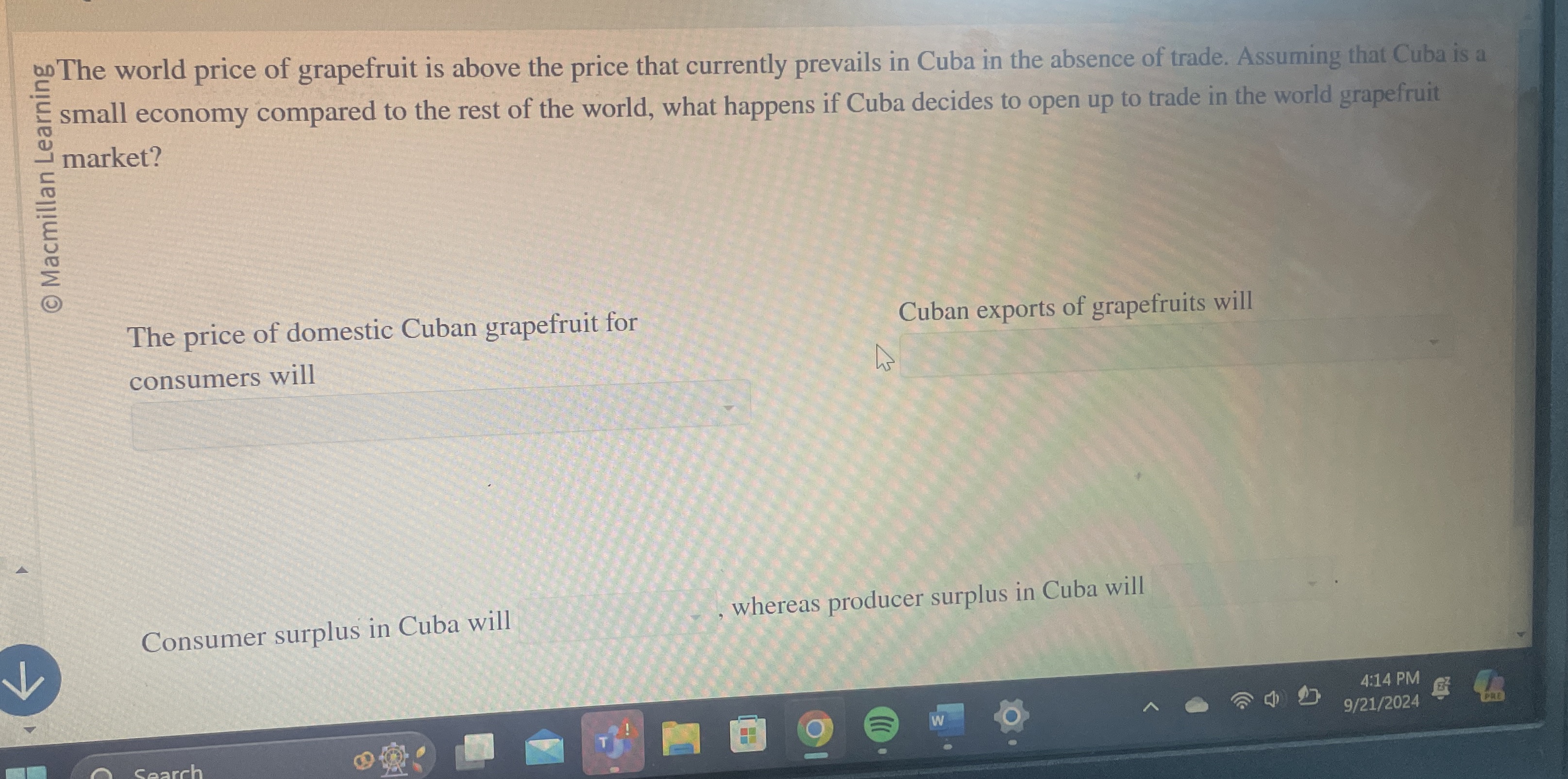 Solved ?00 ﻿The world price of grapefruit is above the price | Chegg.com