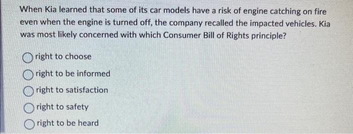 Solved When Kia learned that some of its car models have a | Chegg.com