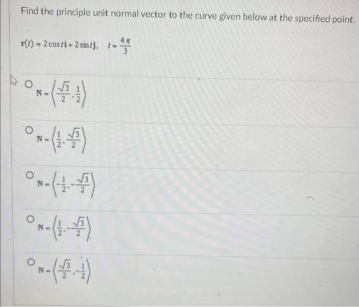 Solved Find the principle unit normal vector to the curve | Chegg.com