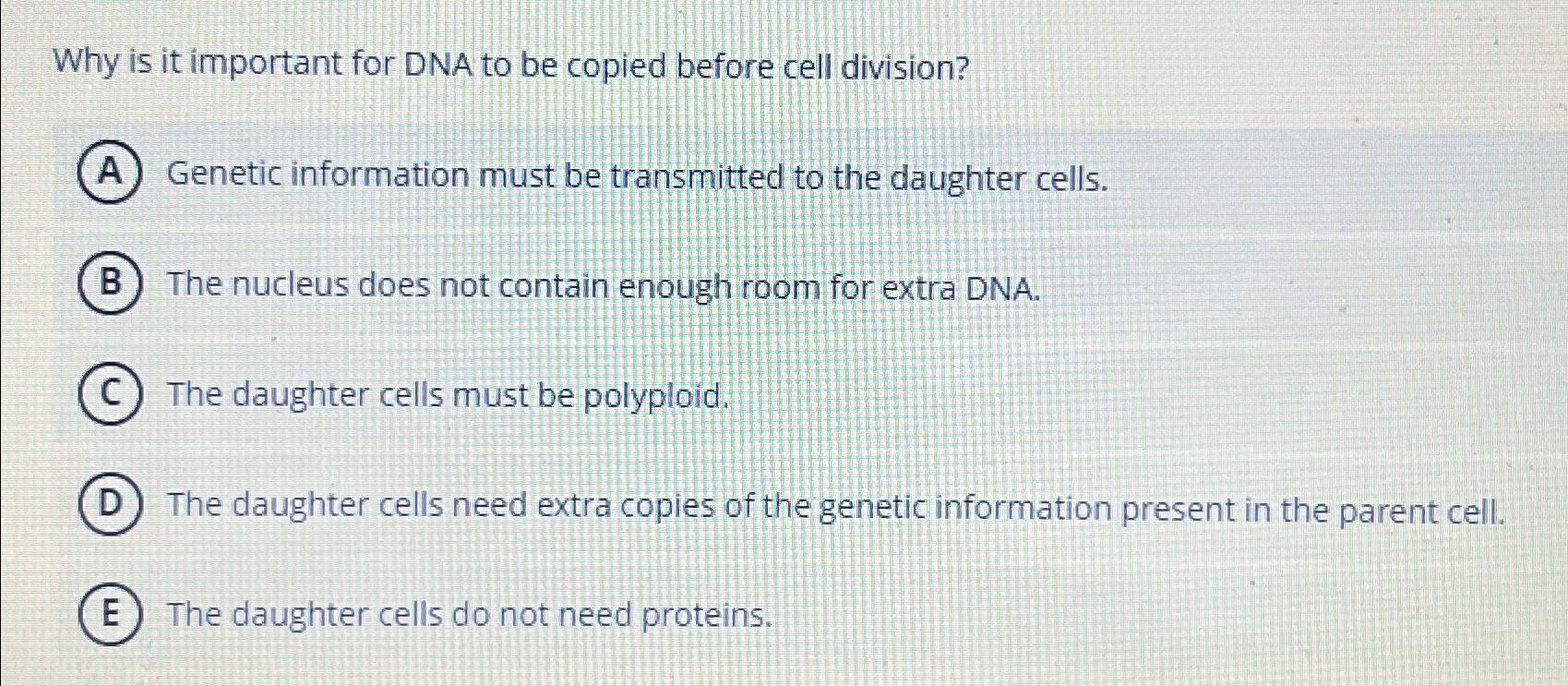 Solved Why is it important for DNA to be copied before cell | Chegg.com