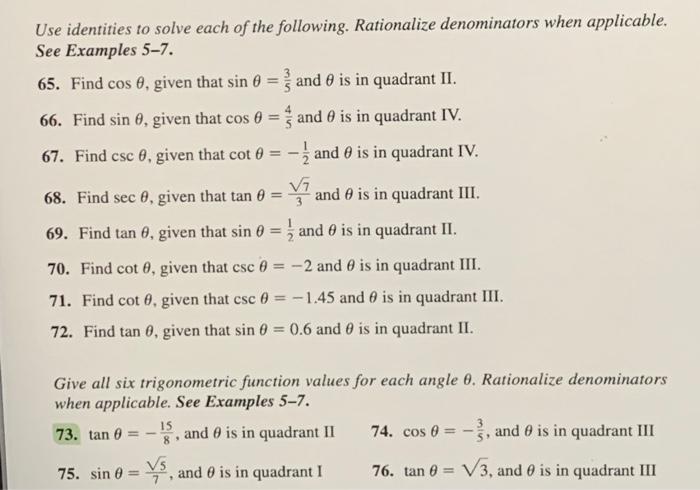 Solved Use identities to solve each of the following. | Chegg.com