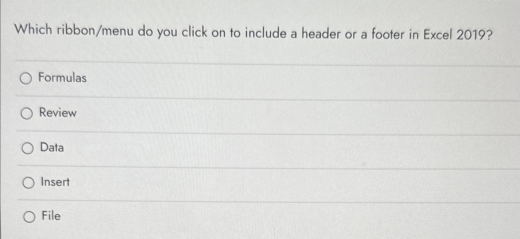 Solved Which ribbon/menu do you click on to include a header | Chegg.com