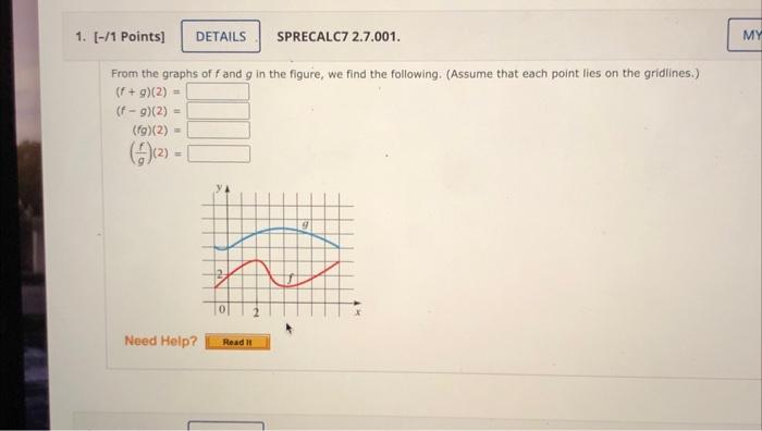 Solved (f+g)(2)= (f−g)(2)= (fg)(2)= (gf)(2)= | Chegg.com