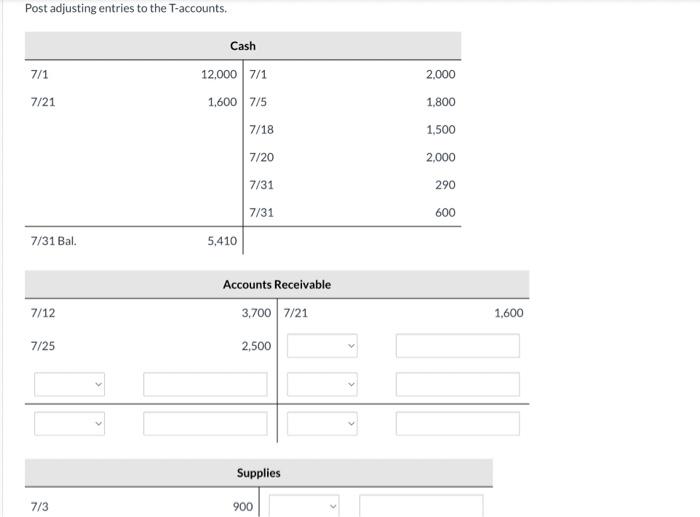 Solved Post adjusting entries to the T-accounts.Accumulated | Chegg.com
