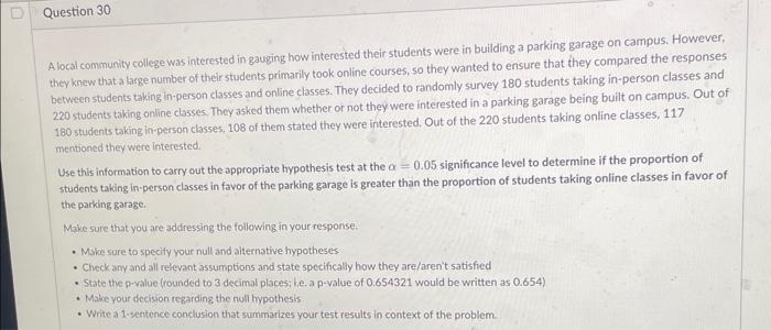 Solved A local community college was interested in gauging | Chegg.com
