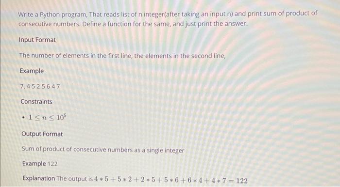 Solved Write a Python program to take a list of n elements | Chegg.com