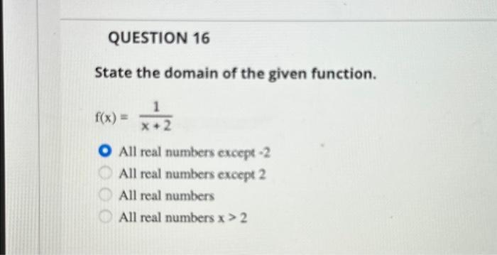 Solved QUESTION 16 State the domain of the given function. | Chegg.com