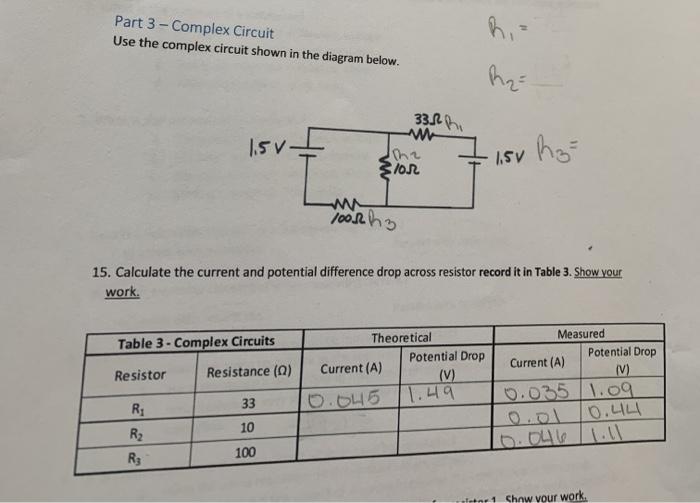 Solved Part 3 - Complex Circuit Use the complex circuit | Chegg.com