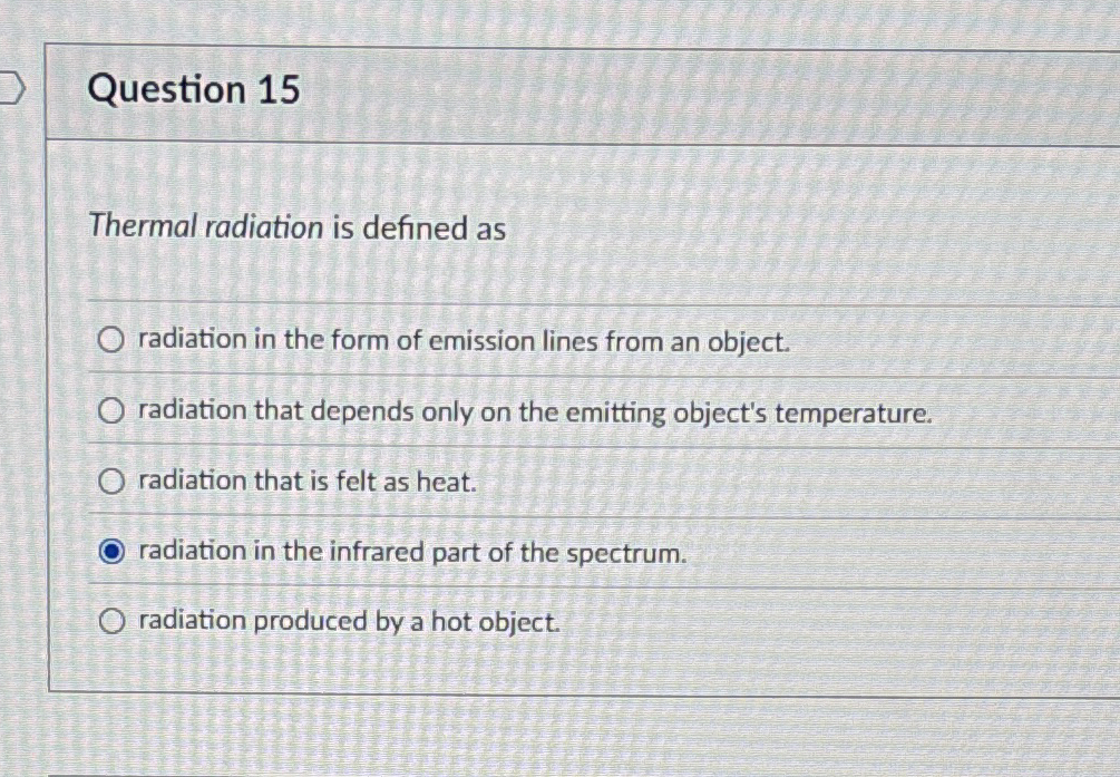 Solved Question 15Thermal radiation is defined asradiation | Chegg.com