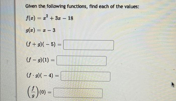 Solved Given the following functions, find each of the | Chegg.com