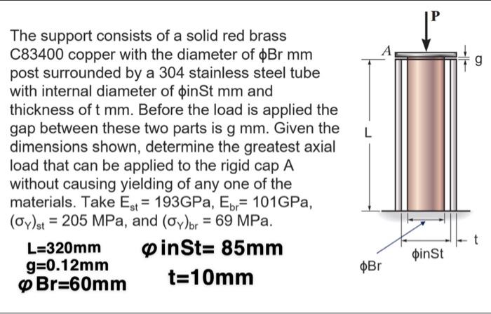 Solved g L The support consists of a solid red brass C83400 | Chegg.com
