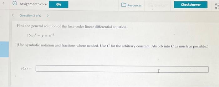Solved Find the general solution of the first-order linear | Chegg.com