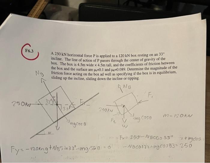 Solved A 250kN horizontal force P is applied to a 120kN box | Chegg.com