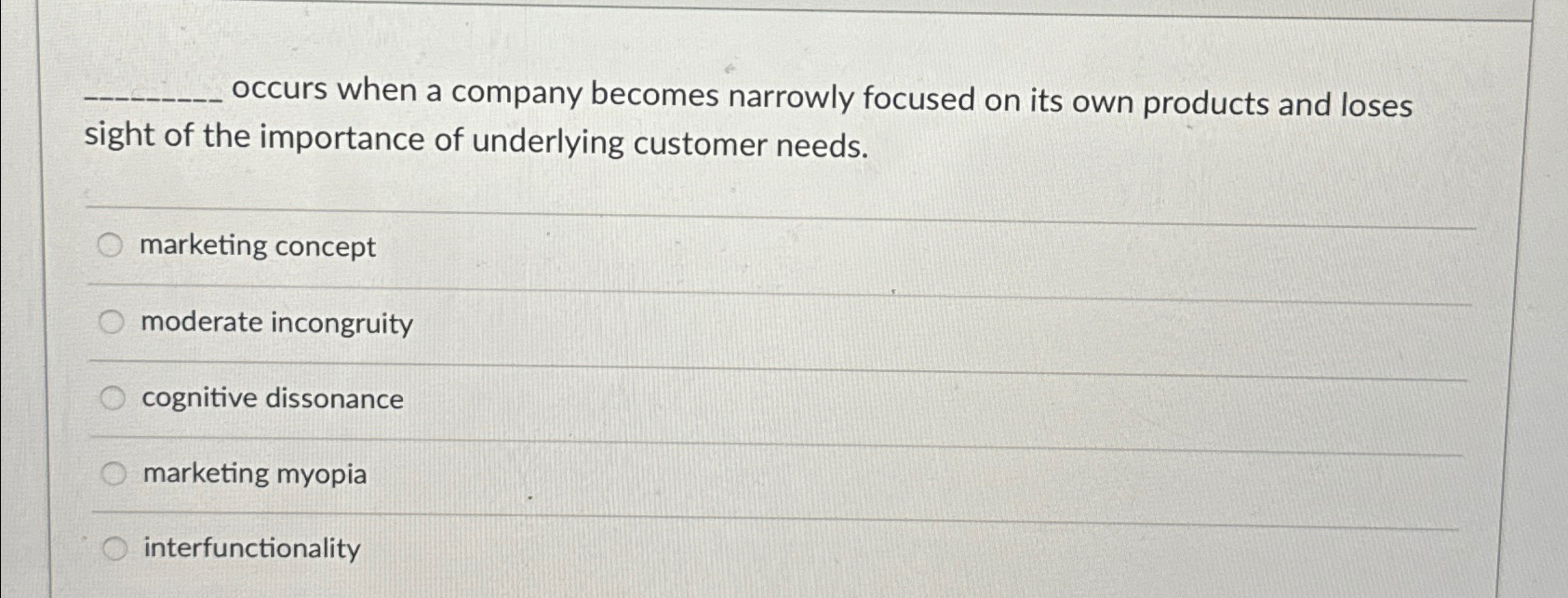 Solved occurs when a company becomes narrowly focused on its | Chegg.com