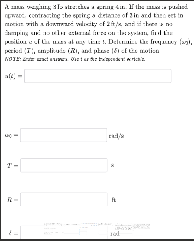 Solved A mass weighing 3 ﻿lb stretches a spring 4 ﻿in . ﻿If | Chegg.com