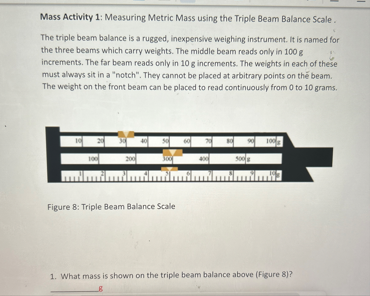 Mass Activity 1: Measuring Metric Mass using the | Chegg.com