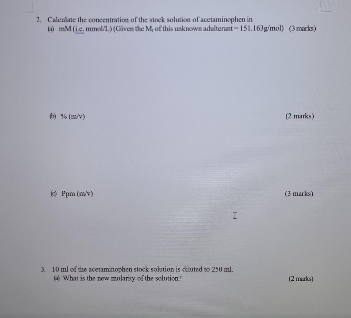 Solved (A) Preparation of Solutions for pure acetaminophen | Chegg.com