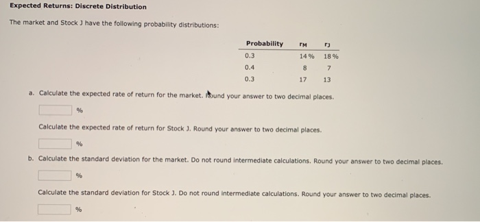 Solved Expected Returns: Discrete Distribution The market | Chegg.com