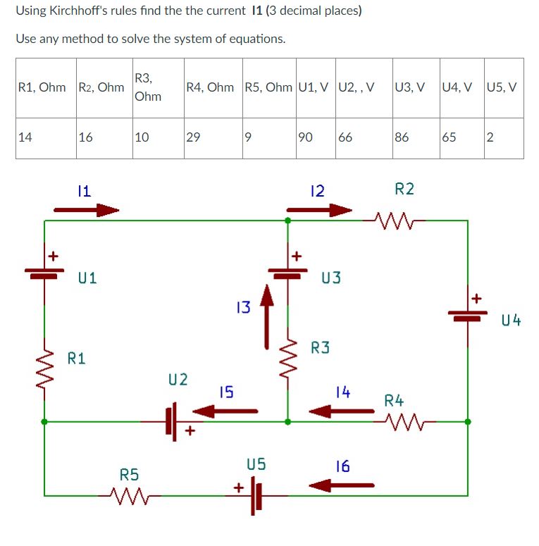 Solved Using Kirchhoff's rules find the the current I1 (3 | Chegg.com