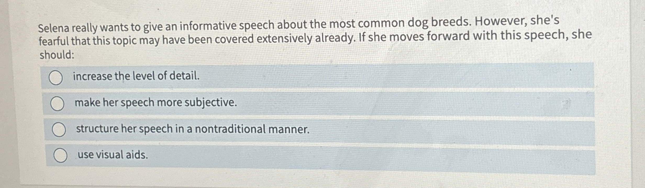 Solved Selena really wants to give an informative speech | Chegg.com