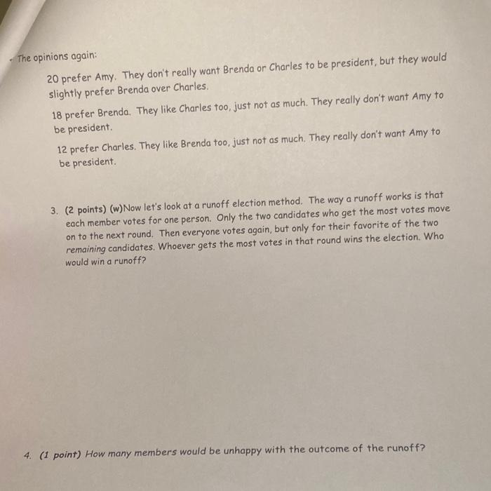 Solved Political Math Warmup 1 Fairness in Voting Name | Chegg.com