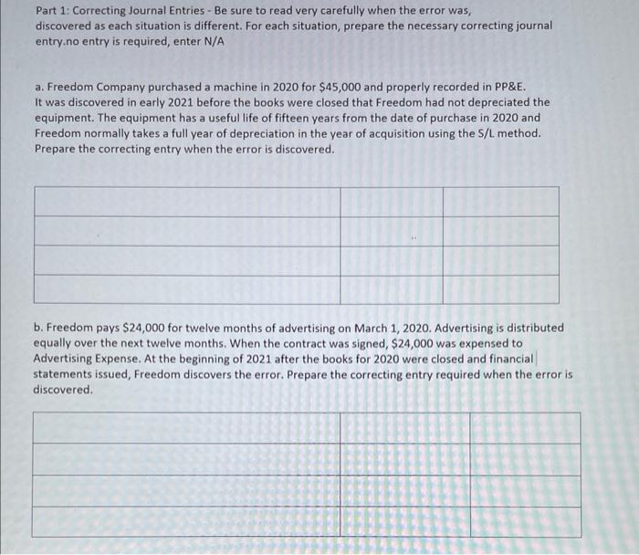 Solved Part 1: Correcting Journal Entries - Be sure to read | Chegg.com