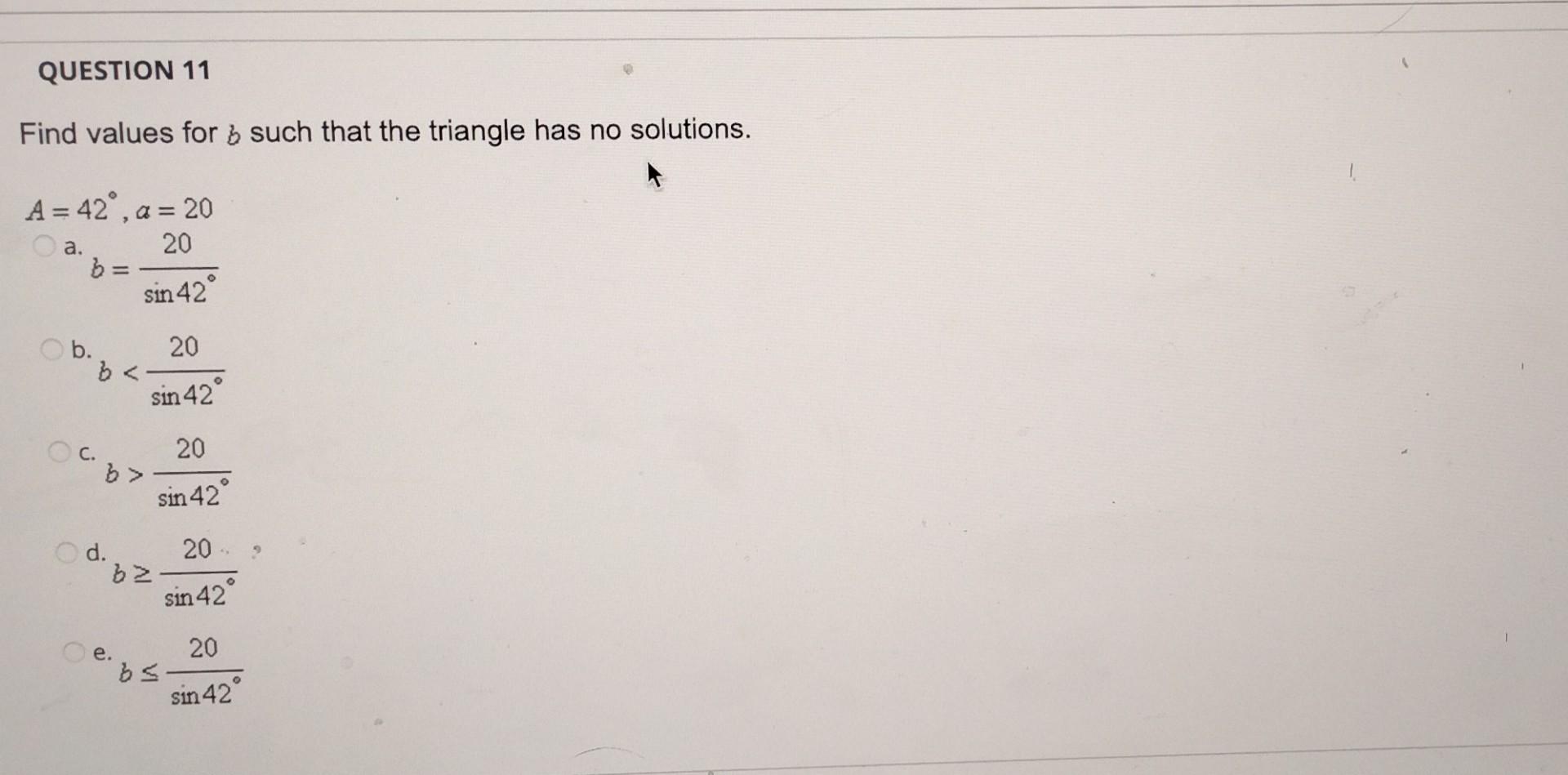 Solved Find values for b such that the triangle has no | Chegg.com