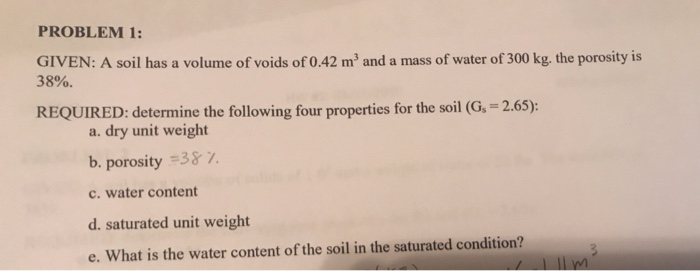 Solved PROBLEM 1: GIVEN: A soil has a volume of voids of | Chegg.com