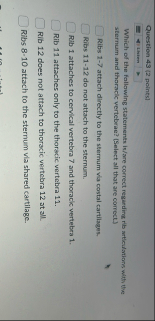 Solved Question 43 (2 ﻿points)Which of the following | Chegg.com