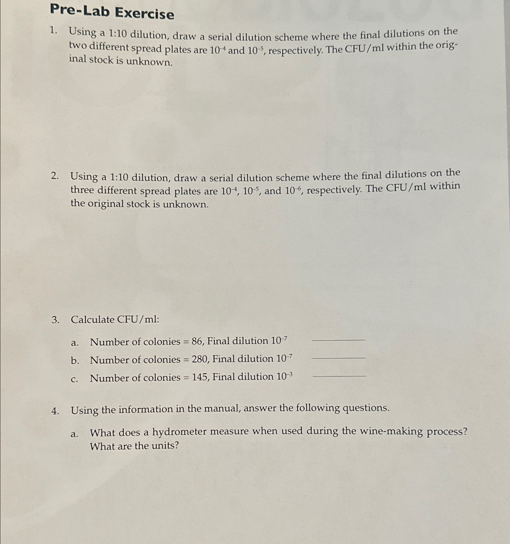 Solved Pre Lab Exerciseusing A 1 10 ﻿dilution Draw A Serial