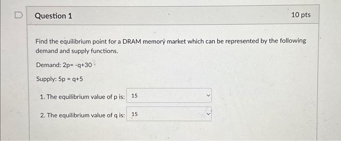 Solved Find the equilibrium point for a DRAM memory market | Chegg.com