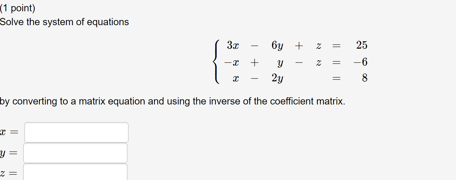 Solved (1 ﻿point)Solve the system of | Chegg.com