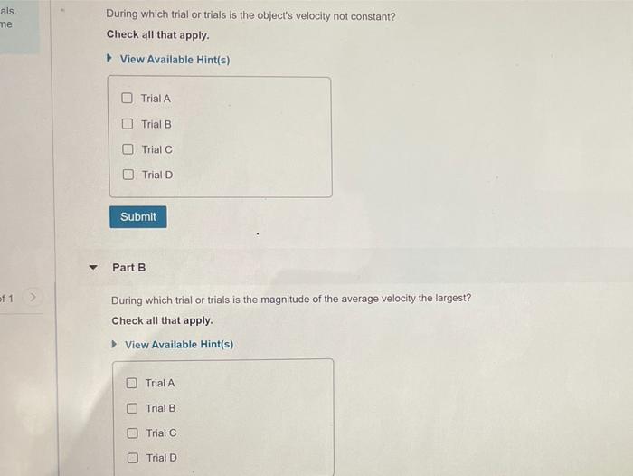 An object moves along the x axis during four separate | Chegg.com