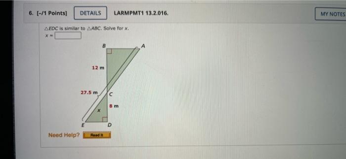 Solved EDC is similar to ABC. Solve for x. x= | Chegg.com