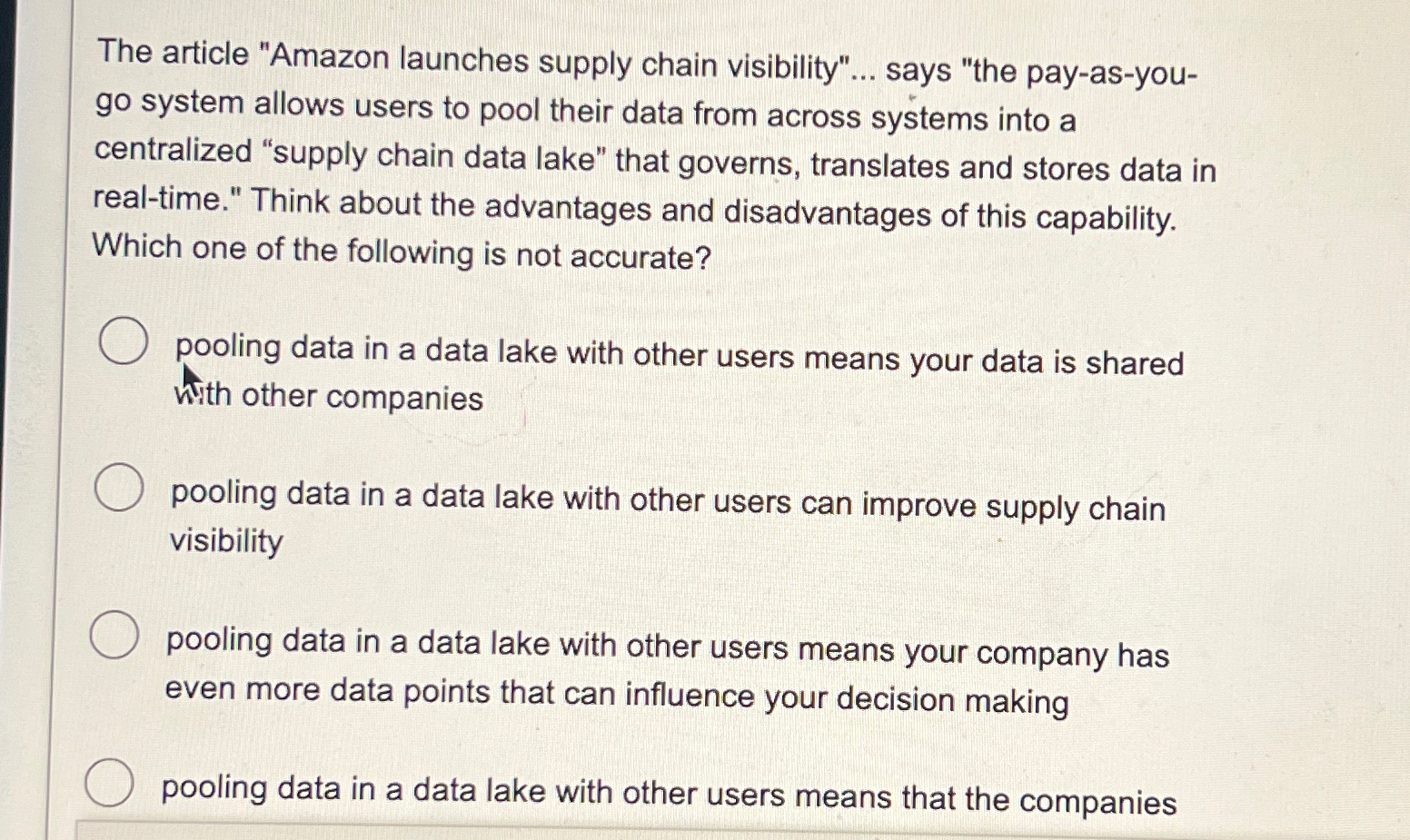 Solved The article "Amazon launches supply chain | Chegg.com