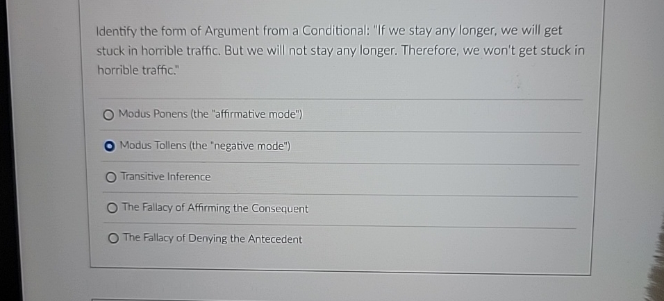 Solved Identify the form of Argument from a Conditional: "If | Chegg.com