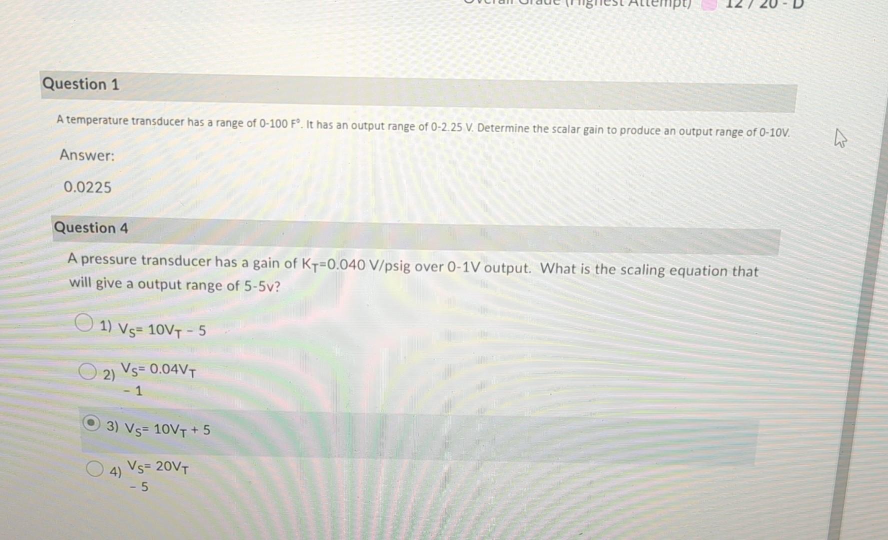 Solved A temperature transducer has a range of 0−100 F∘. It | Chegg.com