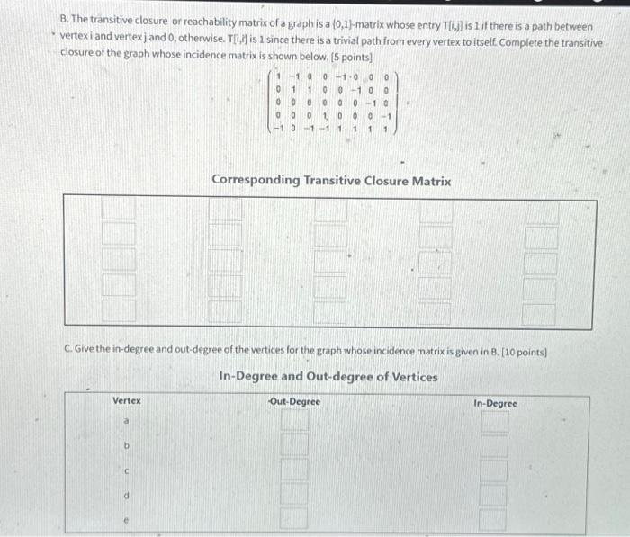 Solved B. The transitive closure or reachability matrix of a | Chegg.com