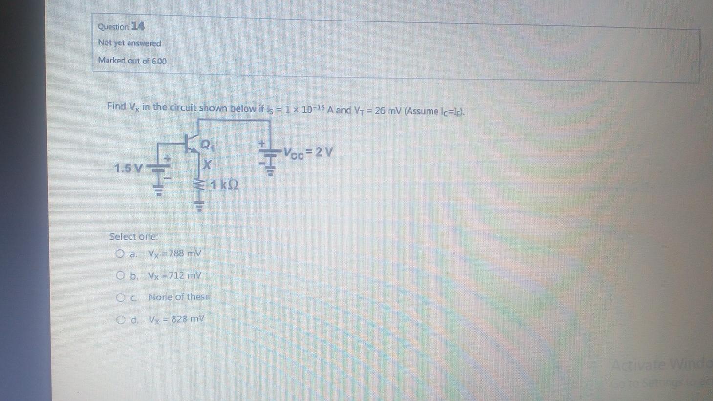 Solved Find Vx in the circuit shown below if IS=1×10−15 A | Chegg.com