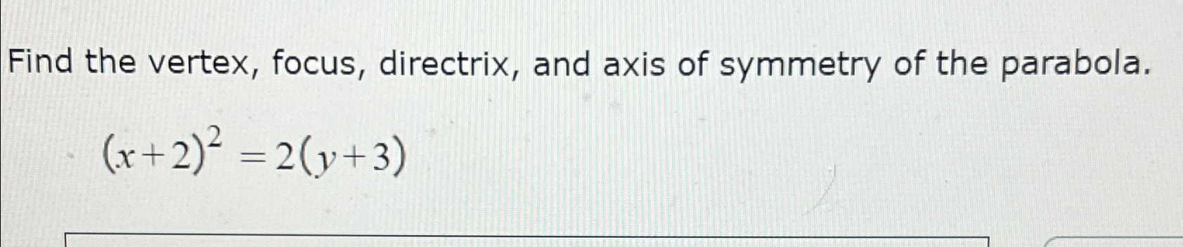 Solved Find the vertex, focus, directrix, and axis of | Chegg.com