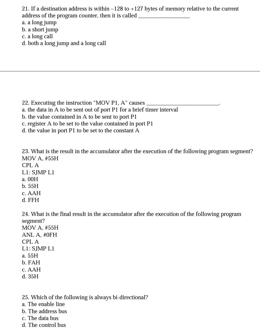 Solved 21. If a destination address is within -128 to +127 | Chegg.com