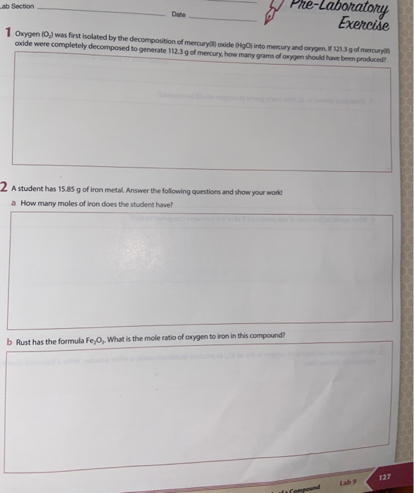 Solved ab Section Date Pre-Laboratory Exercise 1 Oxygen (0,) | Chegg.com