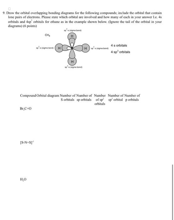 Solved 9 Draw The Orbital Overlapping Bonding Diagrams For