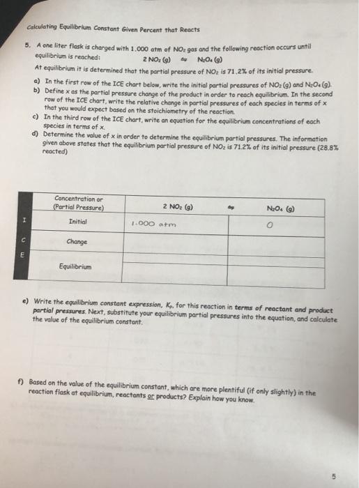 Solved Calculating Equilibrium Constant Given Percent that | Chegg.com